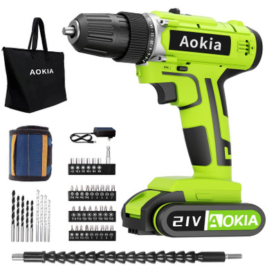 Aokia Power Cordless Drill Set: 21V Electric Driver Tool Kit Drill Driver 3/8-Inch Keyless Chuck ...