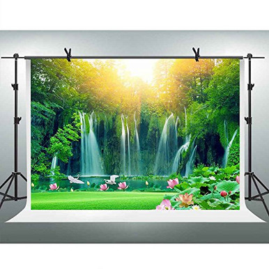FHZON 10x7ft Waterfall Backgrounds for Photography Green Trees Forest ...