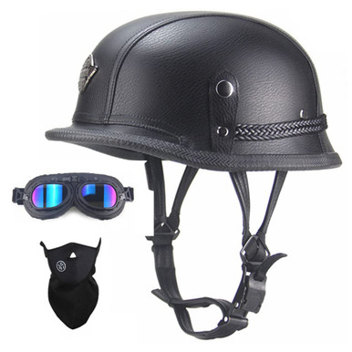 German Style Motorcycle Half Helmet, Vintage Leather Skull Cap Half ...