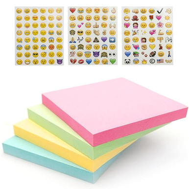 100 Pastel Sticky Notes - 4 Pads - Free Smiley Emojis Stickers (3 * 3 ...