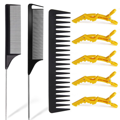 8 Pieces Parting Comb for Braids Rattail Comb Carbon Fiber Combs ...