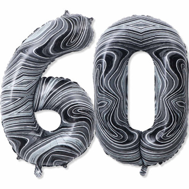 60 Balloon Number, 40 Inch Black Marble Foil Balloons Giant Jumbo ...