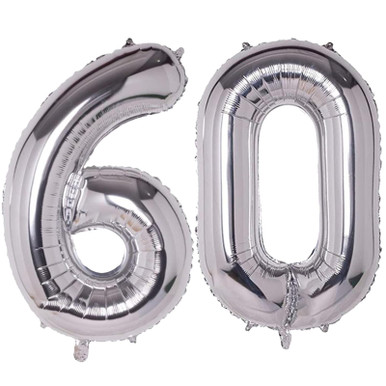 WEIKA 40 Inch Number 60 Balloons, Silver Giant Jumbo Helium Number 60 ...