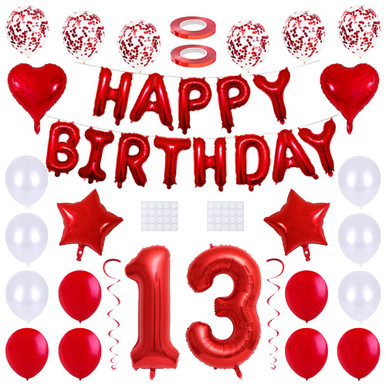 Maigendoo 13. Birthday Balloons Set Happy Birthday Banner Heart Star ...