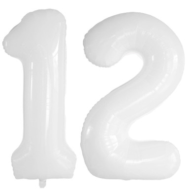 40 Inch White 12 Number Balloons Jumbo Large Number 12 Foil Mylar ...