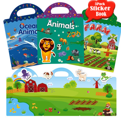 Reusable Sticker Books for Kids 2-4, Sticker Books Farm, Ocean and ...