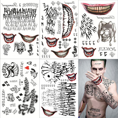 Halloween Joker Temporary Tattoos For Men Women Adults, 3D Fake Tattoo ...