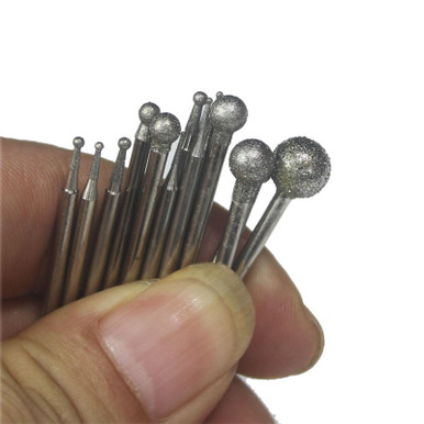 13 Pcs Ball Shape Diamond Burr Set, 3/32'' Shank Diamond Mounted Stone ...