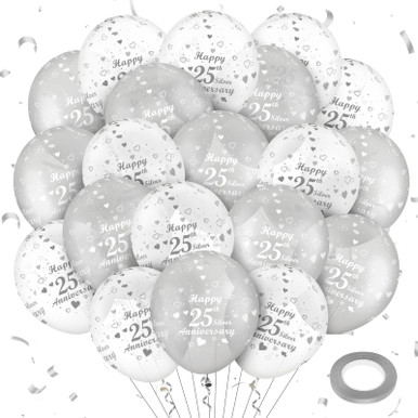20Pcs 25th Silver Anniversary Balloons, Happy 25th Silver Wedding ...