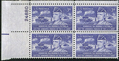 1954 George S. Patton Plate Number Block of Four 3 Cent Postage Stamps ...