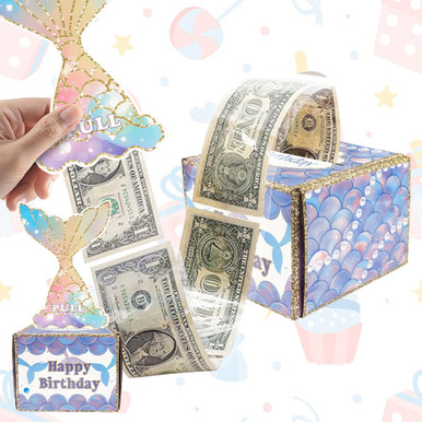 Glodecart Mermaid Birthday Money Box for Cash Gift Pull, Mermaid Happy ...