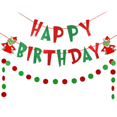 Red and Green Glitter Grinch Happy Birthday Banner Grinch Birthday ...