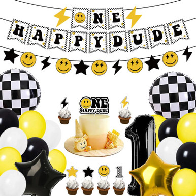 Whaline 48Pcs One Happy Dude Birthday Party Decorations Yellow White ...