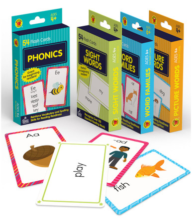 Carson Dellosa 4-Pack Reading Flash Cards for Kids Ages 4-8, Phonics ...