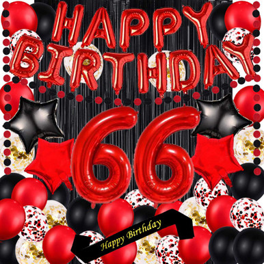 Red 66TH Birthday Party Decorations Supplies Red theme 16inch Red Foil ...