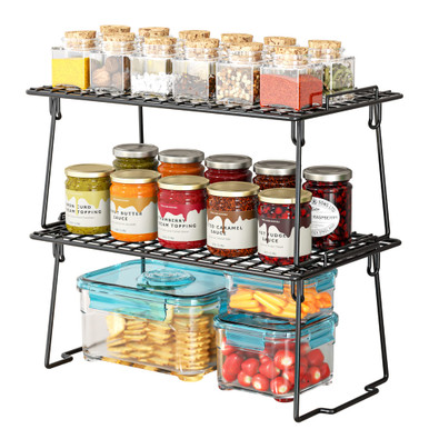 Set of 2 Stackable Kitchen Cabinet Shelves Organizer,Expandable Shelf ...