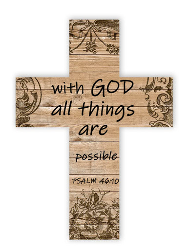 Wood Hanging Cross Sign With God All Things Are Possible Wood Wall Art ...