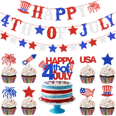 Red White and Blue Glitter Happy 4th of July Banner, Patriotic July 4th ...