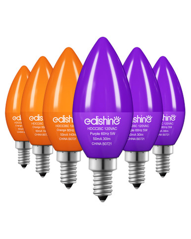 EDISHINE Orange Dimmable Light Bulb, C35 E12 Candelabra Bulbs, 60 Watt ...