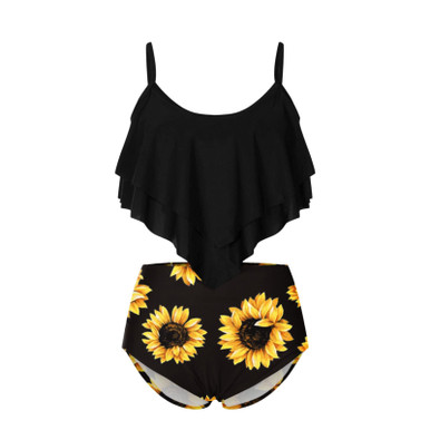 S-L43 Mustard Yellow Swimwear Sets for Women Gradient Sexy Ruffle ...