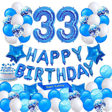 Minhero Lee Blue 33rd Birthday Decoration Happy Birthday Banner Number ...