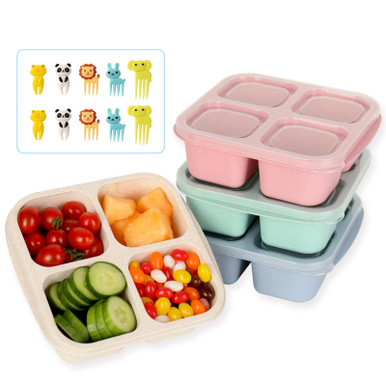 4 Pack Snack Containers, 4 Compartment Divided Snack Container for Kids ...