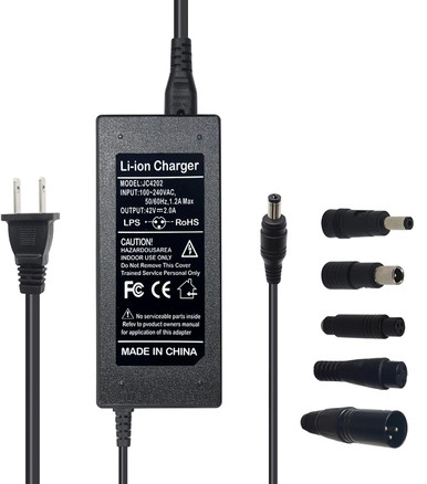 42V 2A Charger 5 Plugs Universal for 36V Lithium Battery, Pack DC 5.5 ...