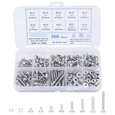 Machine Screws Assortment Kit #6-32 Flat Head Socket Cap Screws 304 ...