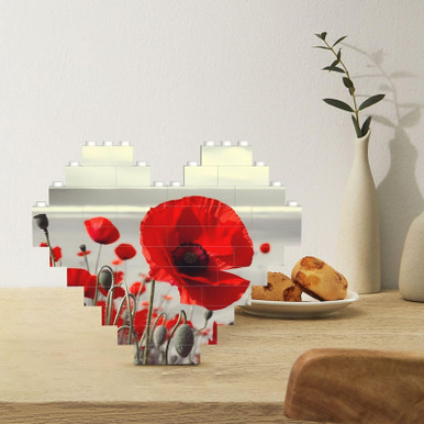 Building Block Puzzle Heart Shaped Building Bricks Red Poppy Flower ...