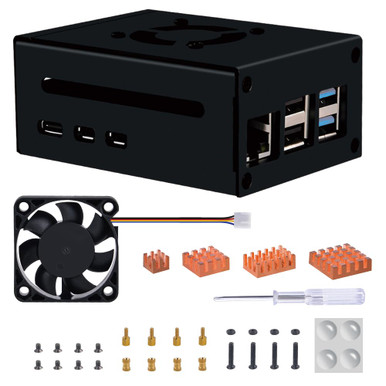 GeeekPi Metal Case for Raspberry Pi 5, Pi 5 Case with 4010 PWM Large Fan and 4PCS Pure Copper ...