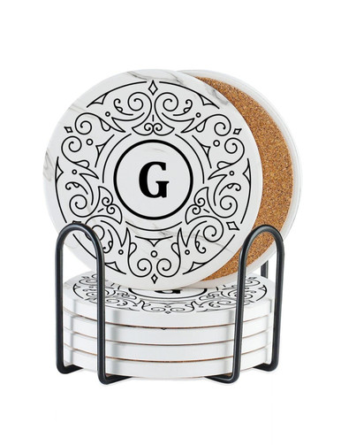 Monogrammed Coaster Gifts Set of 6, Initial Letter, Ceramic, Absorbent ...