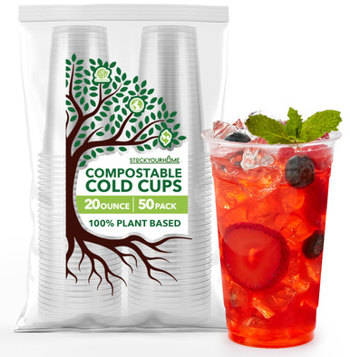 Stock Your Home 20 oz Clear Compostable Cold Cups (50 Pack) Plant Based ...