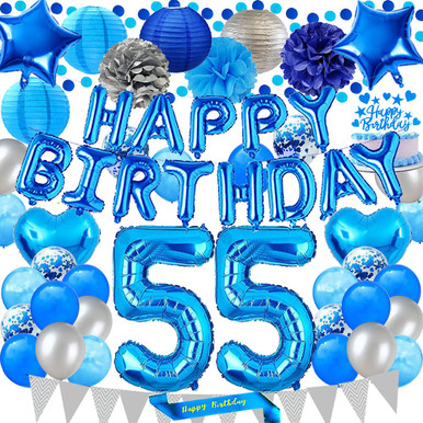Santonila Blue 55th Birthday Decorations Happy Birthday Banner Sash and ...