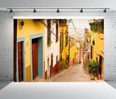 BELECO 7x5ft Fabric Mexico Town Street Backdrop Vintage Colorful Houses ...
