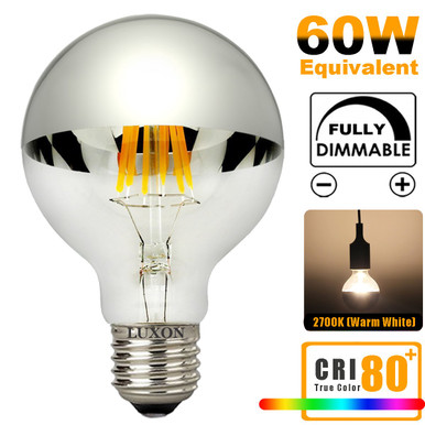 New Half Chrome Light Bulb Dimmable LED Edison Bulb Silver Bowl Tipped ...