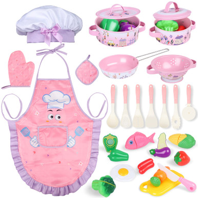 Magic4U Kids Cooking Set with Toddler Chef Costume, 28Pcs Play Kitchen ...