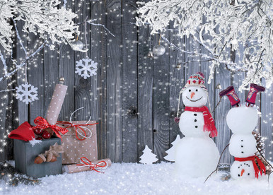 CYLYH 8X6 FT Christmas Wood Wall Photography Backdrop Winter Snowman ...