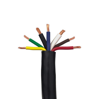7 Conductor Trailer Cable, 10-12-14 AWG GPT, Color Coded PVC Wires with ...