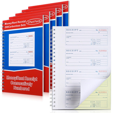 Crtiin 6 Pcs Money and Rent Receipt Book 2 Part Carbonless Receipt Book ...