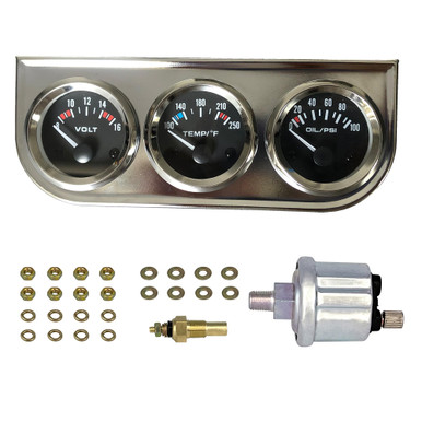 Chrome 3 in1 Triple Auto Gauge Meter Kit 52mm (8-16V Volt Meter +100 ...