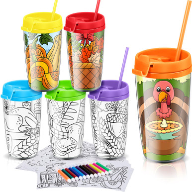 Mumufy 12 Pcs Thanksgiving Coloring Cup Plastic Thanksgiving Cups for ...
