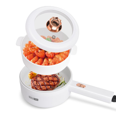 SizzleCook 1.6L Mini Hot Pot Electric with Steamer, 700W Self Heating ...