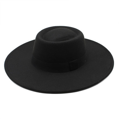 Women Men Classic Felt Fedora Hat Wide Brim Flat Top Boater Hat ...