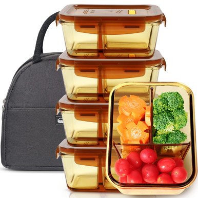 DAS TRUST 5 Pack 33.8oz Amber Bento Box Meal Prep Containers 3 ...