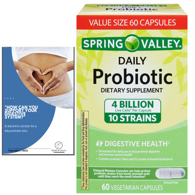 Daily Probiotic Supplement by Spring Valley, 4 Billion Live Cells, 60ct ...