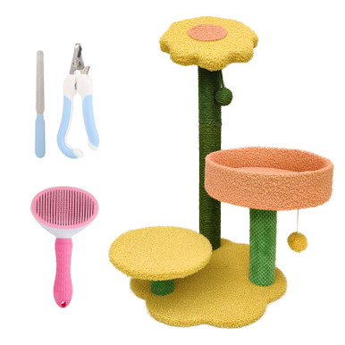 Garifulsty Flower Cat Tree with Green Sisal-Covered Kittens Scratching ...
