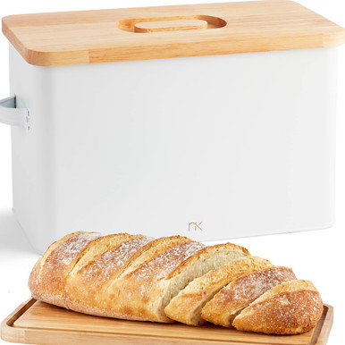 Extra Large White Modern Farmhouse Bread Box with Cutting Board Lid ...