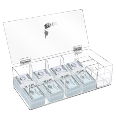 Suzile Acrylic Locking Currency Tray, 5 Compartment Clear Cash ...