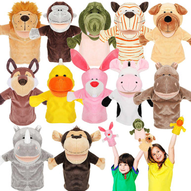 Wettarn 12 Pieces Hand Puppets Plush Animal with Open Movable Mouth ...