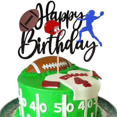 1 PCS Football Cake Topper Glitter Rugby Ball Happy Birthday Cake ...